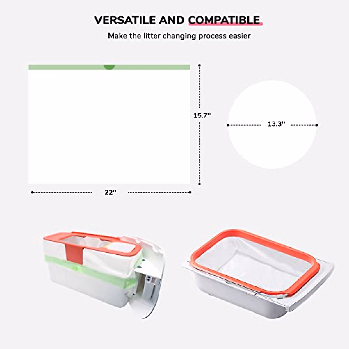 Bilibara 65 Count Drawstring Litter Box Liner Bags for Auto Self-Cleaning Litter Box, Extra Thick Leak Proof Cat Litter Replacement Waste Bags, Unscented, 22"W x 15.7"H, 4.6 Gal