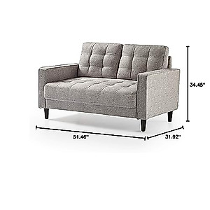 ZINUS Benton Loveseat Sofa, Grid Tufted Cushions, Easy, Tool-Free Assembly, Soft Grey