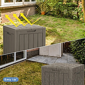 28 Gallon Resin Deck Box, Lockable Waterproof Ourdoor Storage Container for Pool Accessories, Patio Furniture, Cushions, Toys and Garden Tools - Black (Grey)