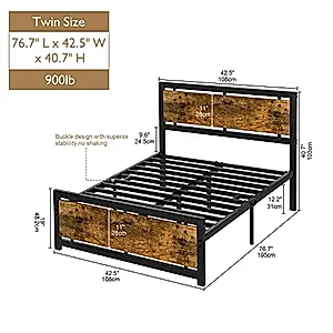 Pliwier Bed Frame with Headboard and Footboard, 13 Heavy Duty Bed Slats, 13 Sturdy Legs Support, No Box Spring Needed, Noise Free, Easy Assembly