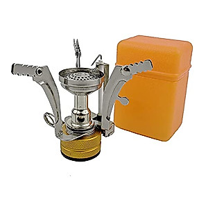 MISNODE Portable Picnic Camping Gas Cooking Stove Ultralight Burner Miniature with Storage Box for Picnic BBQ Camp Hiking with Grill Grid(A2)