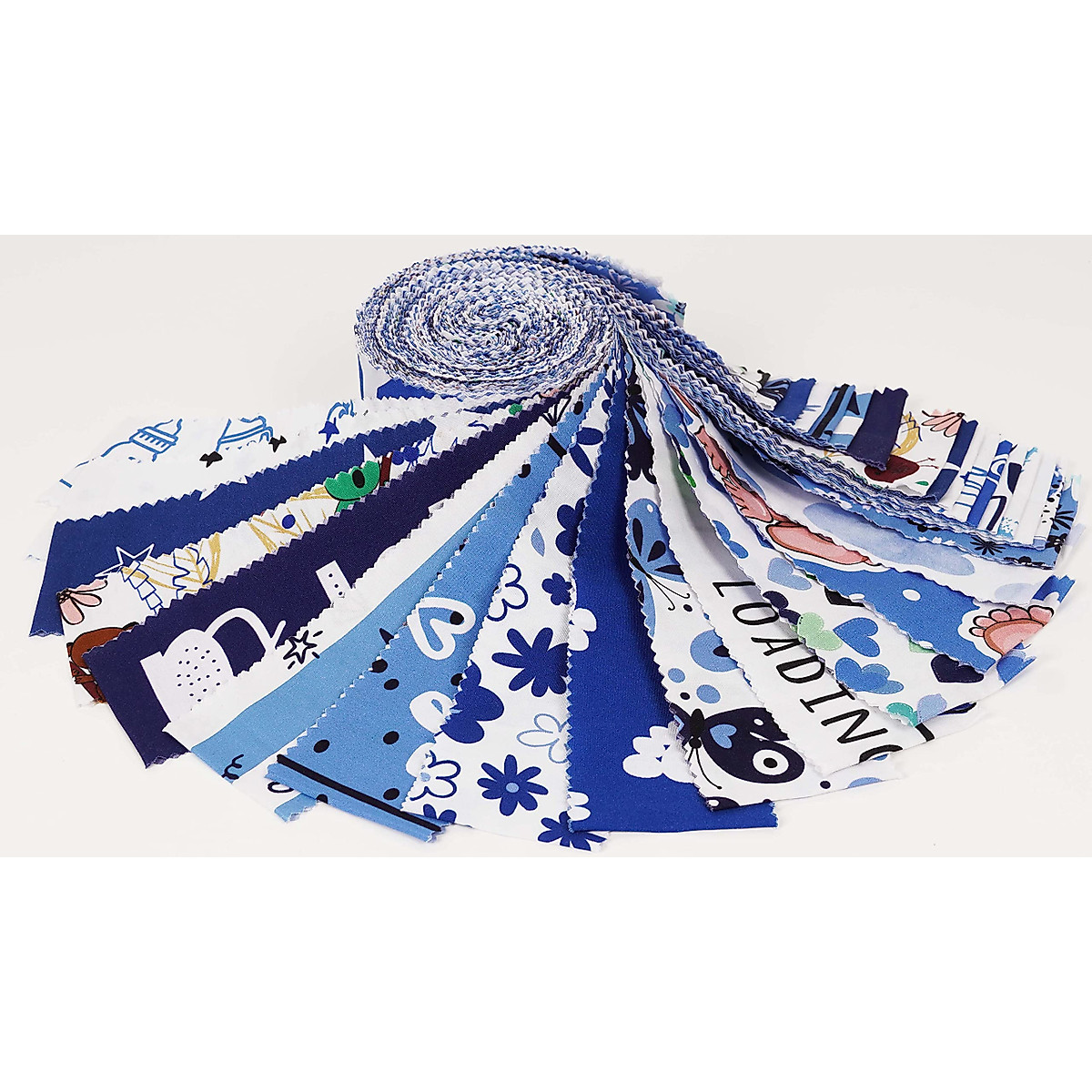 Soimoi 40Pcs Baby Boy Print Cotton Precut Fabrics for Quilting Craft Strips 2.5x42inches Jelly Roll - Medium Blue