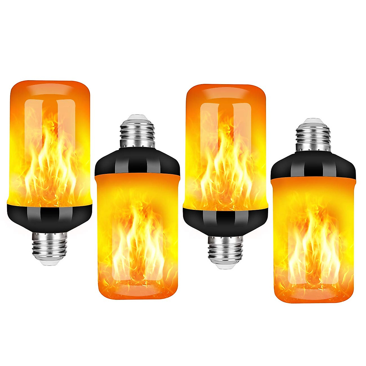 LED Flame Effect Fire Light Bulb - Upgraded 4 Modes Flickering Fire Halloween Lights Decorations - E26 Base Flame Bulb with Upside Down Effect (Black 4 Pack)