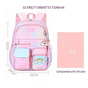 ETAISHOW Heart-Print Kawaii Girls Backpack for Elementary School Kids Bookbag with Compartments Cute Student Backpack for Girls