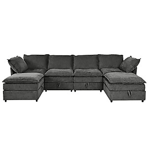 Modular Sectional Sofa with Storage Cube,4 Seat and 2 Ottoman Soft Cloud Couches for Living Room Large U Shaped,Multi-Layer Cushion Lounge Sofa DIY Combination Sleeper Sofa Bed, Grey