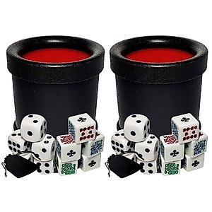 Cyber-Deals Dice Cup with White Poker (Clubs Ace) & Pip Dice in Storage Pouch Set (1 Set)