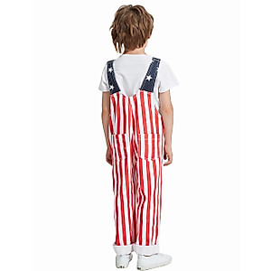 Boys Overalls Denim 3-14 Years American Flag Jeans Bibs Overalls July 4th Striped Patriotic Jumpsuit &Rompers(red,8)