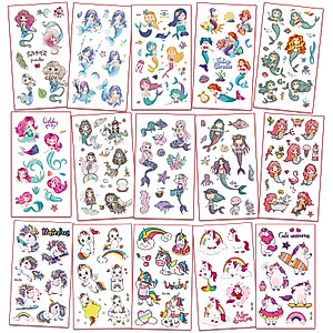 Metker Unicorn, Mermaid (260 PCS) kids waterproof temporary tattoos,children's temporary tattoo toys.Girl face tattoo stickers, girls temporary tattoos