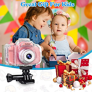 OZMI Kids Waterproof Selfie Camera for Girls, Christmas Birthday Gift for Girls 3 4 5 6 7 8 9 Years Old, Toddler Underwater Sports Camera HD Children Digital Camera 2 Inch Screen with 32GB Card, Pink