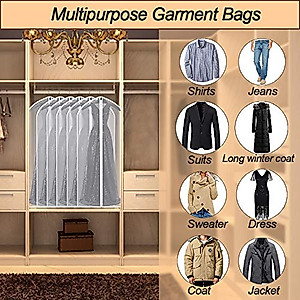 Hanging Garment Bag 24''X40'' White Lightweight Clear Full Zipper Suit Bags (Set of 6) PEVA Breathable Garment Cover for Suit Closet Clothes Storage