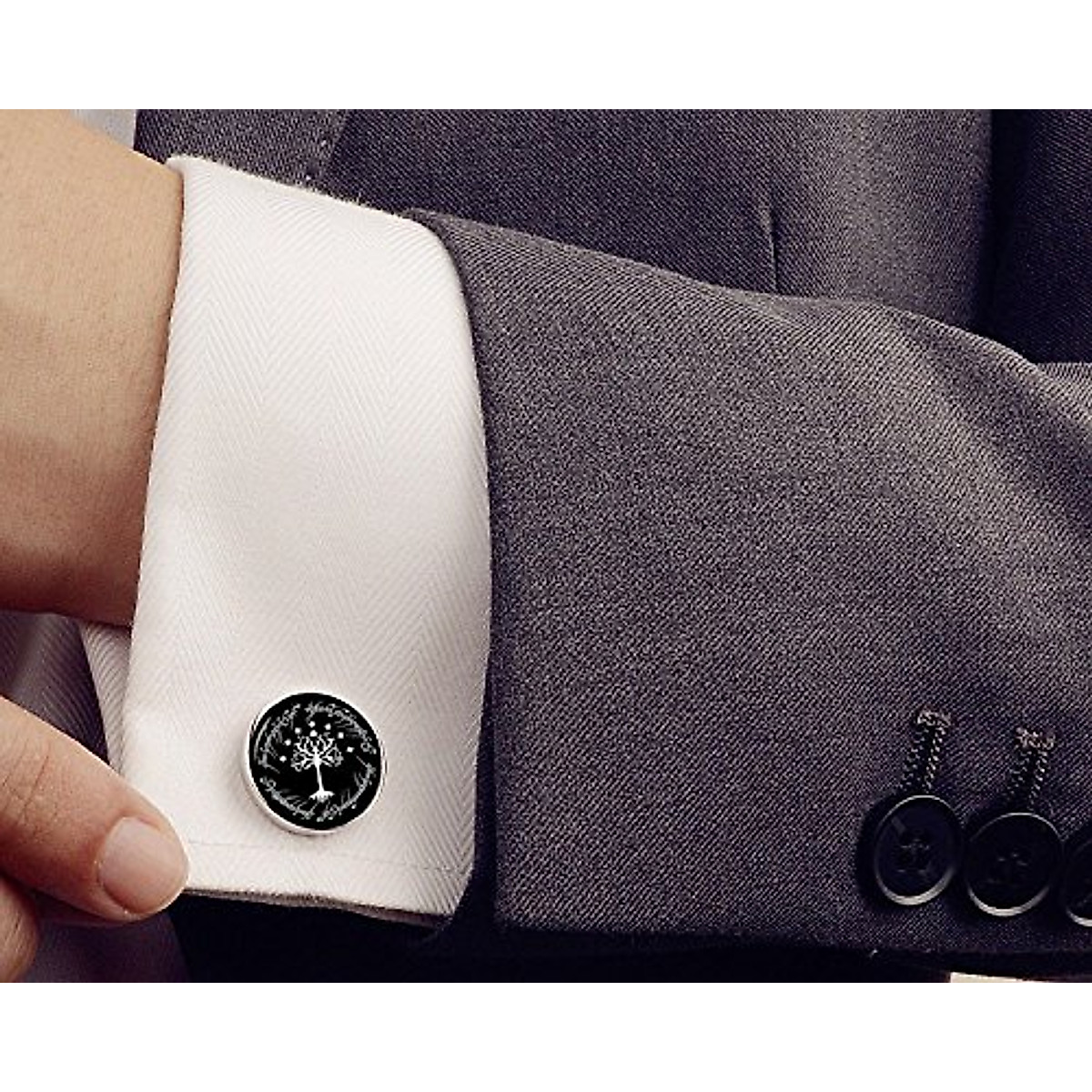 Kooer White Tree Cufflinks Personalized Tree of Life Christmas Wedding Cuff Links Gifts For Men Father Dad Husband Groom (Silver cuff links)