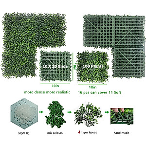 Bybeton Artificial Grass Backdrop Wall,10"x 10"(16Pcs) UV-Anti Boxwood Hedge Topiary Wall Panels for Indoor Outdoor Privacy Protected and Garden,Balcony,Privacy Fence Screen décor