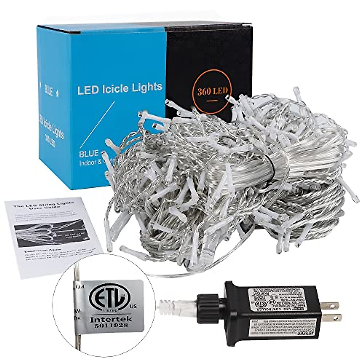 Blissun 360 LED Iciclelights, 29.5FT 8 Modes Curtain Fairy Lights with 60 Drops, Christmas Outdoor String Lights for Wedding Halloween Thanksgiving Party Home Garden Indoor Decorations, Blue