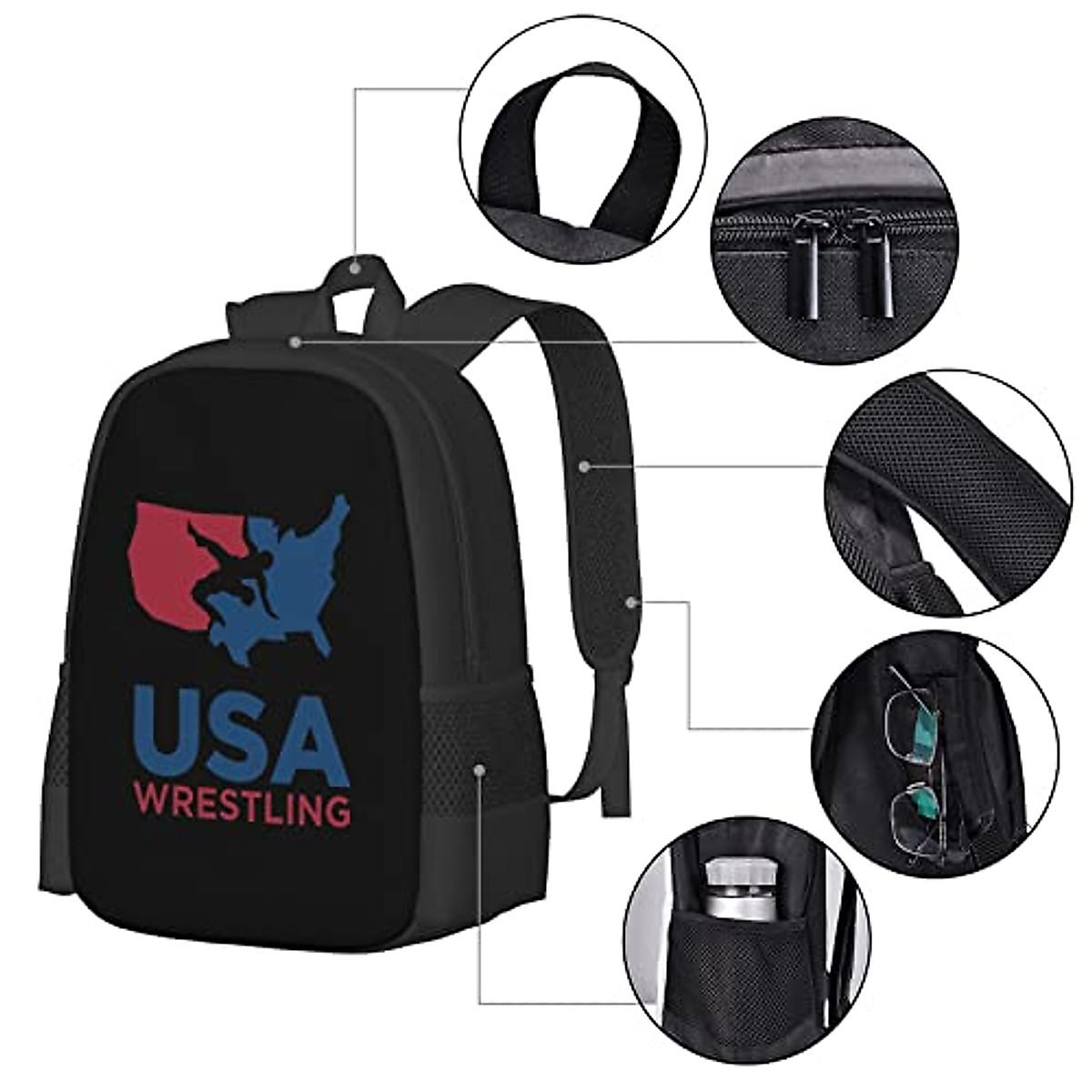 Usa Wrestling Big Capacity Travel Hiking Backpack For Girls Boys, Travel Laptop Backpack
