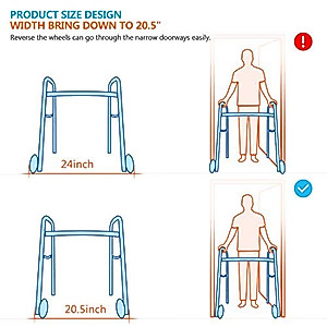 OasisSpace Compact Folding Walker, with Trigger Release and 5 Inches Wheels for The Seniors [Accessories Included] Narrow Lightweight Supports up to 350 lb