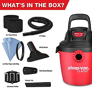Shop-Vac 2.5 Gallon 2.5 Peak HP Wet/Dry Vacuum, Portable Compact Shop Vacuum with Collapsible Handle Wall Bracket & Multifunctional Attachments for Home, Jobsite. 2036000
