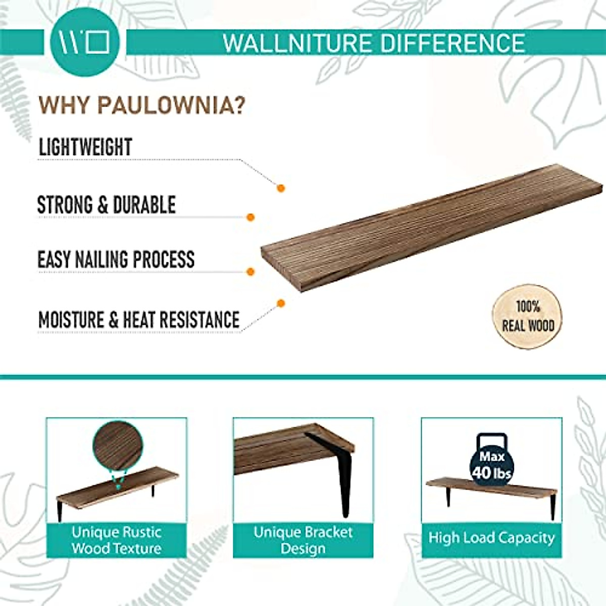 Wallniture Arras Floating Shelves Wall Mounted, Wall Shelves for Bedroom Decor, Floating Book Shelves for Wall, 24" Wall Shelf for Living Room & Bathroom, Floating Shelf for Kitchen, Set of 4 Burnt