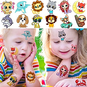 Yezunir 50 PCS 3D Cute Animals Temporary Tattoos For Kids Girls Boys, Cartoon Animals Lion Dog Cat ZOO Fake Tattoo Sticker Children Toddler Birthday Gifts, Teens Tatoos Party Favors Sets Supplies