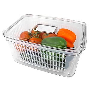 Home Basics Fruit and Vegetable Fridge Storage Container Large Produce Saver with Lid and Removable Colander