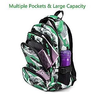Boys School Backpack for Kids Elementary Middle School Bags for Teens Childs Camouflage Primary Book Bags Lightweight Durable Gifts Fourth Fifth Sixth Grade 17 Inch Ages 4.5.6.7.8.9.10 (Green)