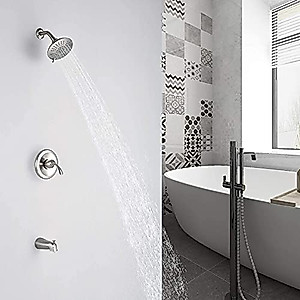 HOMELODY Shower Faucet with Tub Spout Brushed Nickel Shower Faucets Sets Complete 6 Inch Shower Head 5-Function Spray Shower Tub Kit Shower System with Single-Handle Shower Combo