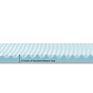 Bodipedic 2.5 Inch Memory Foam Mattress Topper, Convoluted Gel Infused Mattress Topper, Convoluted Design, CertiPUR-US Certified Foam, Blue