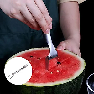 2-in-1 Watermelon Fork Slicer - 2023 New Watermelon Slicer Cutter, Dual Head Fruit Forks Slicer, Safety Stainless Steel Material, Summer Watermelon Fruit Cutting Artifact for Home Kitchen (1 PC)