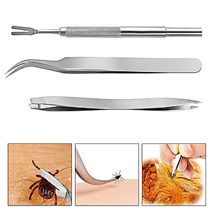 ccHuDE 2 Pcs Stainless Steel Tick Tweezers Dual Tipped Tick Remover Tool First Aid Tweezers Tick Killer Tweezer for Human Dogs Cats