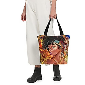 African American Woman Tote Bag Large Handbag Shoulder Bag for Girl Adults Work School Shopping with Zipper
