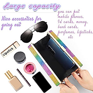 ELABEST Rainbow Rhinestone Evening Clutch Bag Polychrome Handbag Money Purses Sparkling Glisten Crystal Crossbody Shoulder Purse Ladies Wedding Cocktail Party Bag