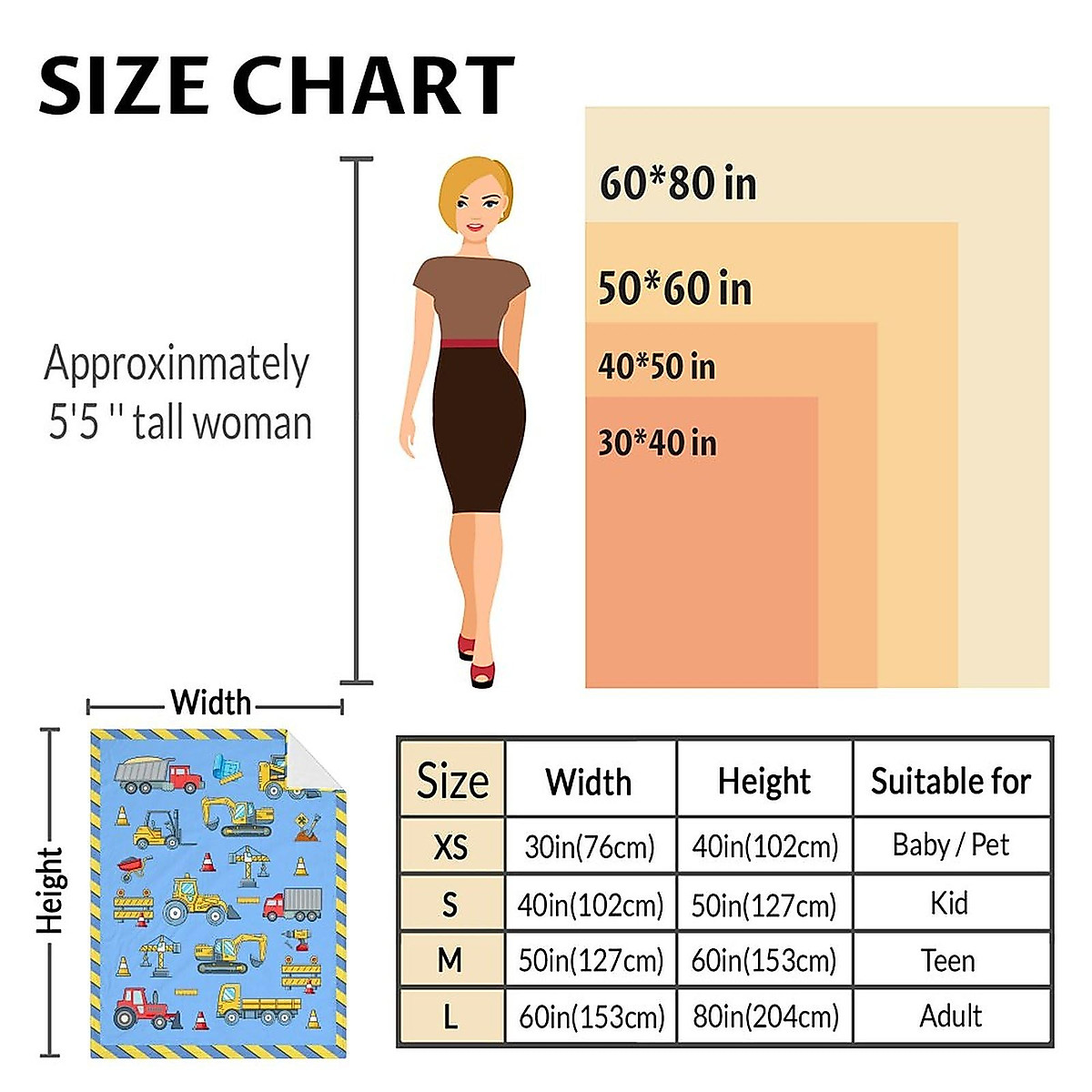 Construction Truck Blanket Gift - 40 x 50 Inches Cute Excavator Throw Blanket for Trucks Lovers, Kids, Boys & Men - Blue Soft Fuzzy Blankets for Bed, Couch & Travel