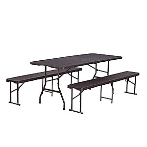 Lakhow 180 6-Foot Brown Wood Grain Folding Table Indoor and Outdoor Picnic, Barbecue, Party, Portable Folding Table with Handle, 6ft