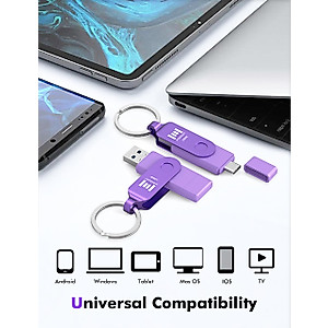 MOSDART 128GB USB C Dual Flash Drive Speed Up to 150MB/s with Keychain - 2 in 1 OTG USB 3.1 Type-C Thumb Drive Memory Stick for USB-C Android Phones, iPhone 15, MacBook, iPad, Computers, etc. Purple
