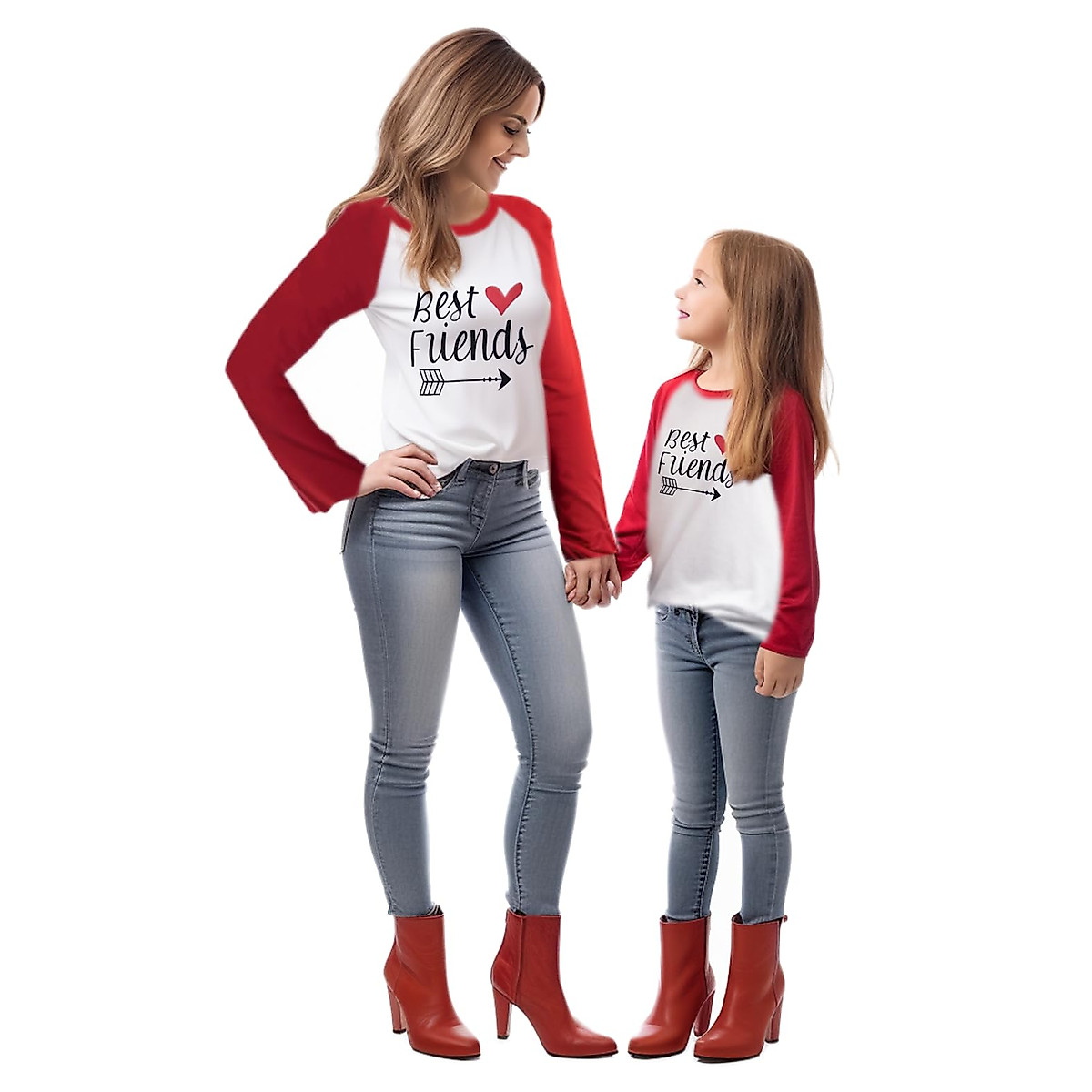 Mommy and Me Matching Outfits Family Matching Letter Print Long Sleeve T-Shirt Clothes Mother Daughter Blouse Tops(Red,Kid/XS(1-2T))