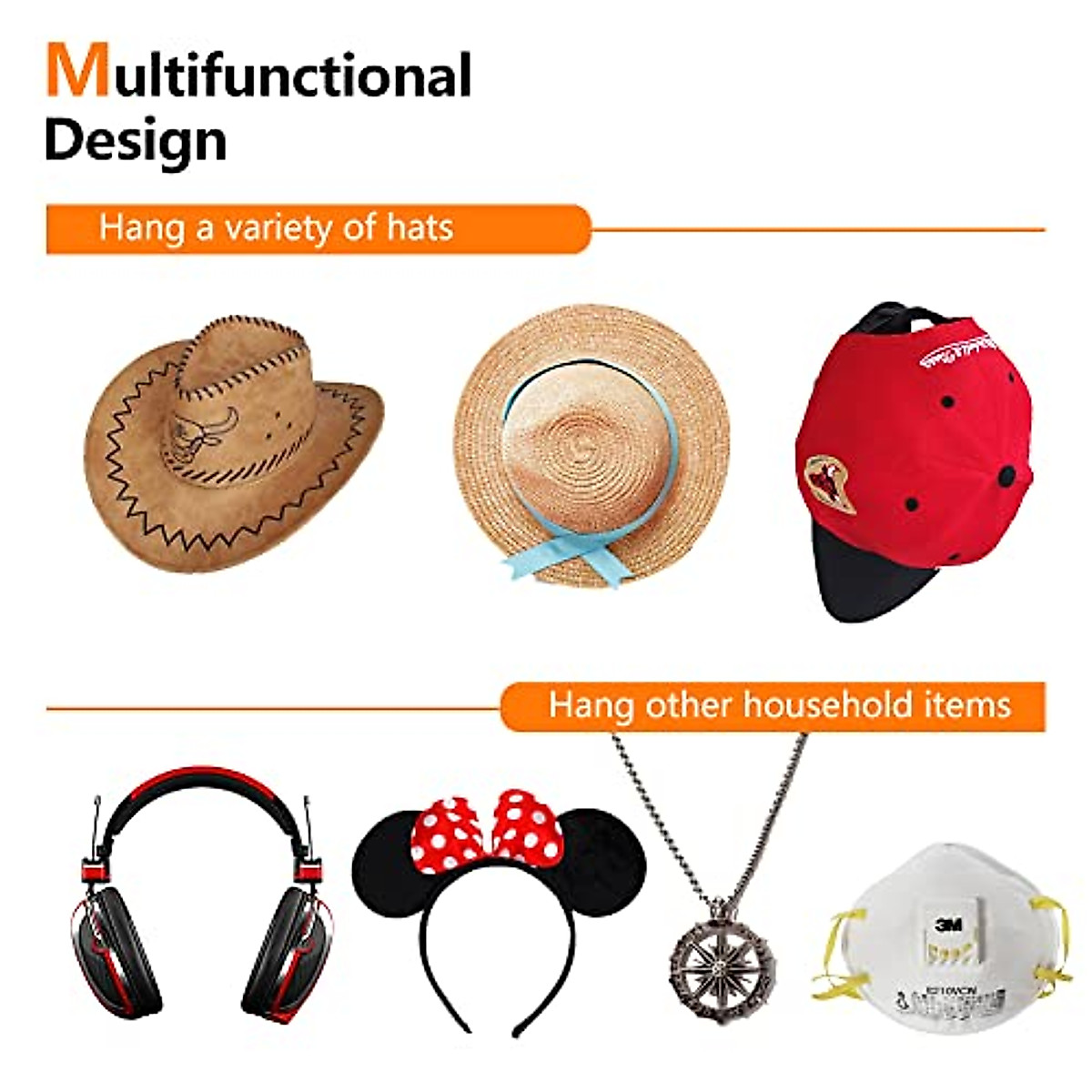 16 Pack Adhesive Hat Hooks For Wall,hat Hooks For Baseball Caps,Upgraded Hooks To Hang Keys/necklaces Wall Hat Rack For Cowboy Hat,No Drilling Stable Cap Organizer Hat Holder,Hat Organizer (black)