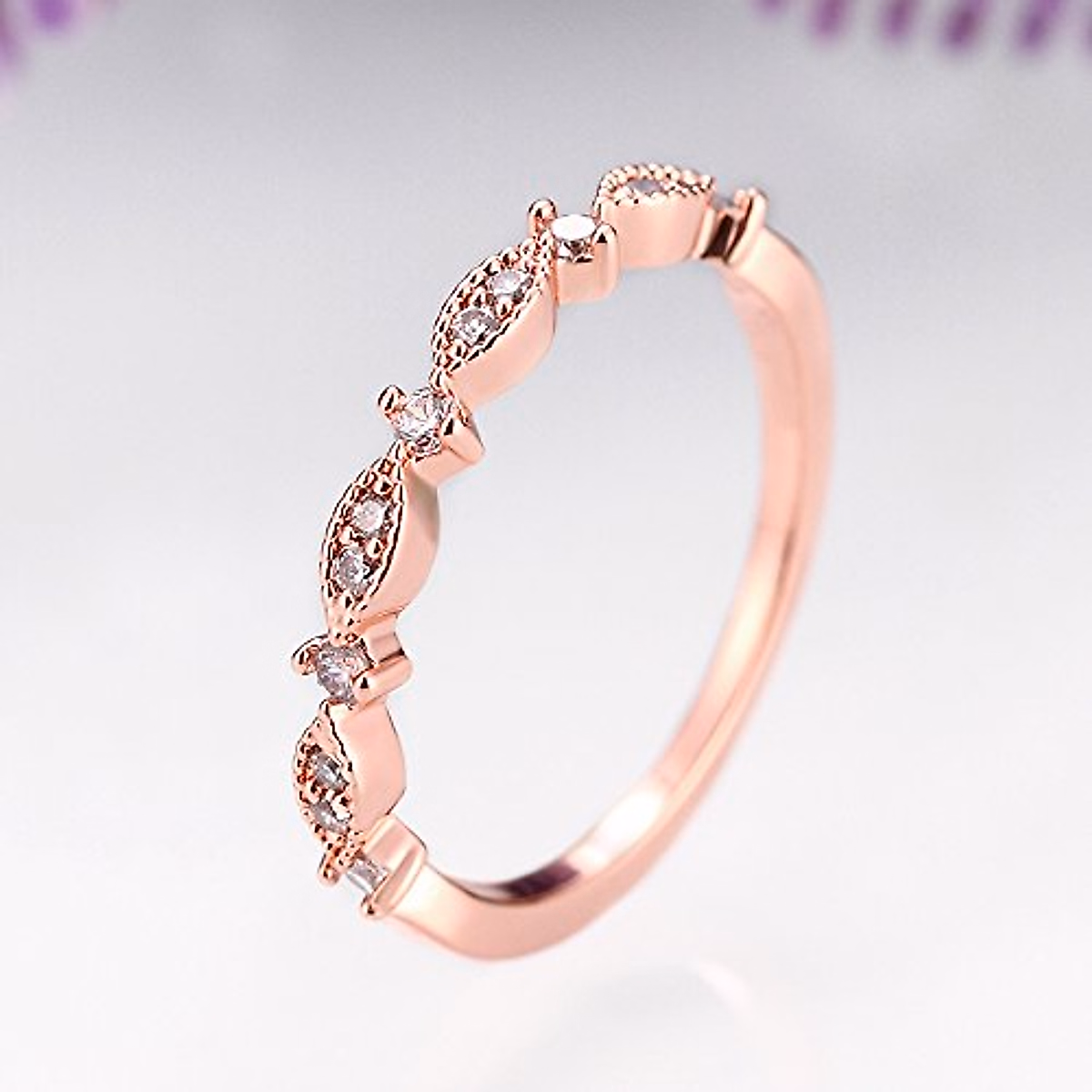 QIAOYING Jewelry Womens 3mm 18K Solid Rose Gold Gemstone Cubic Zirconia CZ Love Eternity Promise Ring Wedding Band (10)