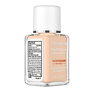 Neutrogena SkinClearing Oil-Free Acne and Blemish Fighting Liquid Foundation with .5% Salicylic Acid Acne Medicine, Shine Controlling Makeup for Acne Prone Skin, 40 Nude, 1 fl. Oz