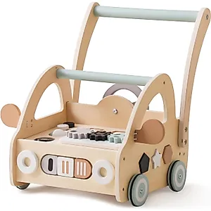 IEATFO Baby Push Walker, Wooden Baby Walker Push Toy for Baby Boy and Girls with Car Shape, Stand Up Push Walker for Baby Learning to Walk, Toddler Multiple Activities Center for Christmas Gifts