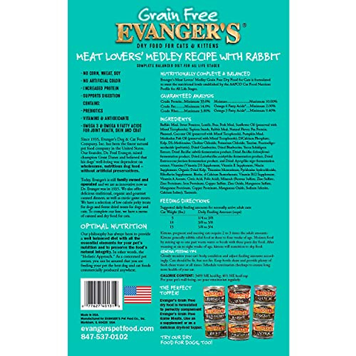 Evanger's Grain-Free Meat Lover'S Medley with Rabbit Dry Cat Food