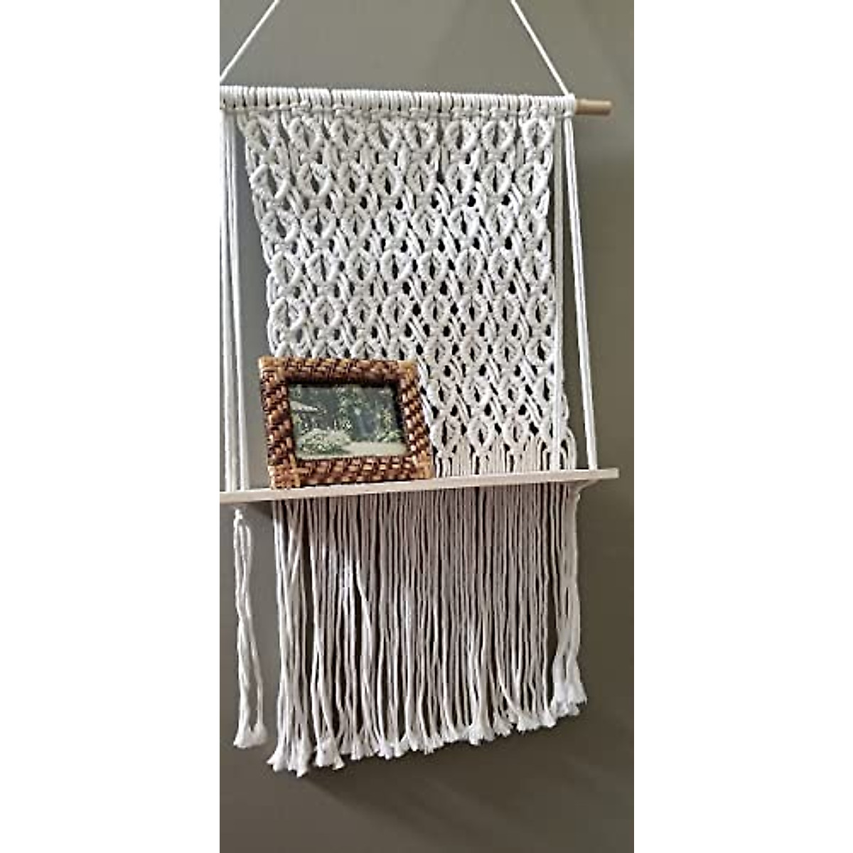 Sunshine Treasures Boho Chic Macrame Wall Hanging Floating Shelf. Colors: Natural White, Natural Wood; No Assembly Required