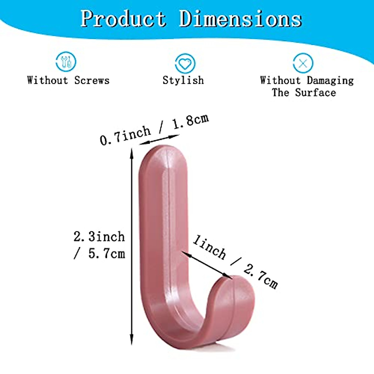 18Pcs Plastic Adhesive Hooks, Fashion Color Wall/Door Hanger for Hanging Coat Clothes, Hats, Ladies Bags, Purses, Keys, Towels