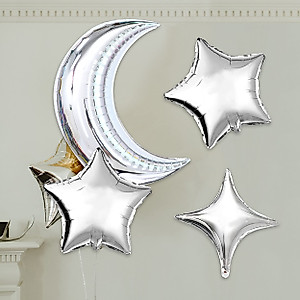 42pcs Silver Star Balloons Silver Moon Balloons Star Balloons Metallic Moon and Star Balloons for Ramadan Eid Mubarak Decorations Graduation, Baby Shower, Space Birthday Party Decorations Supplies
