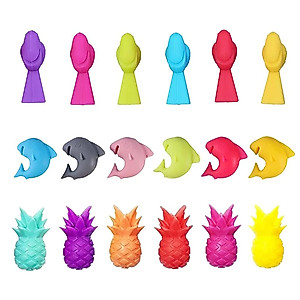 A FEI Wine Glass Markers Set Of 18 Dolphin Pineapple Bird Silicone Drink Glass Charms