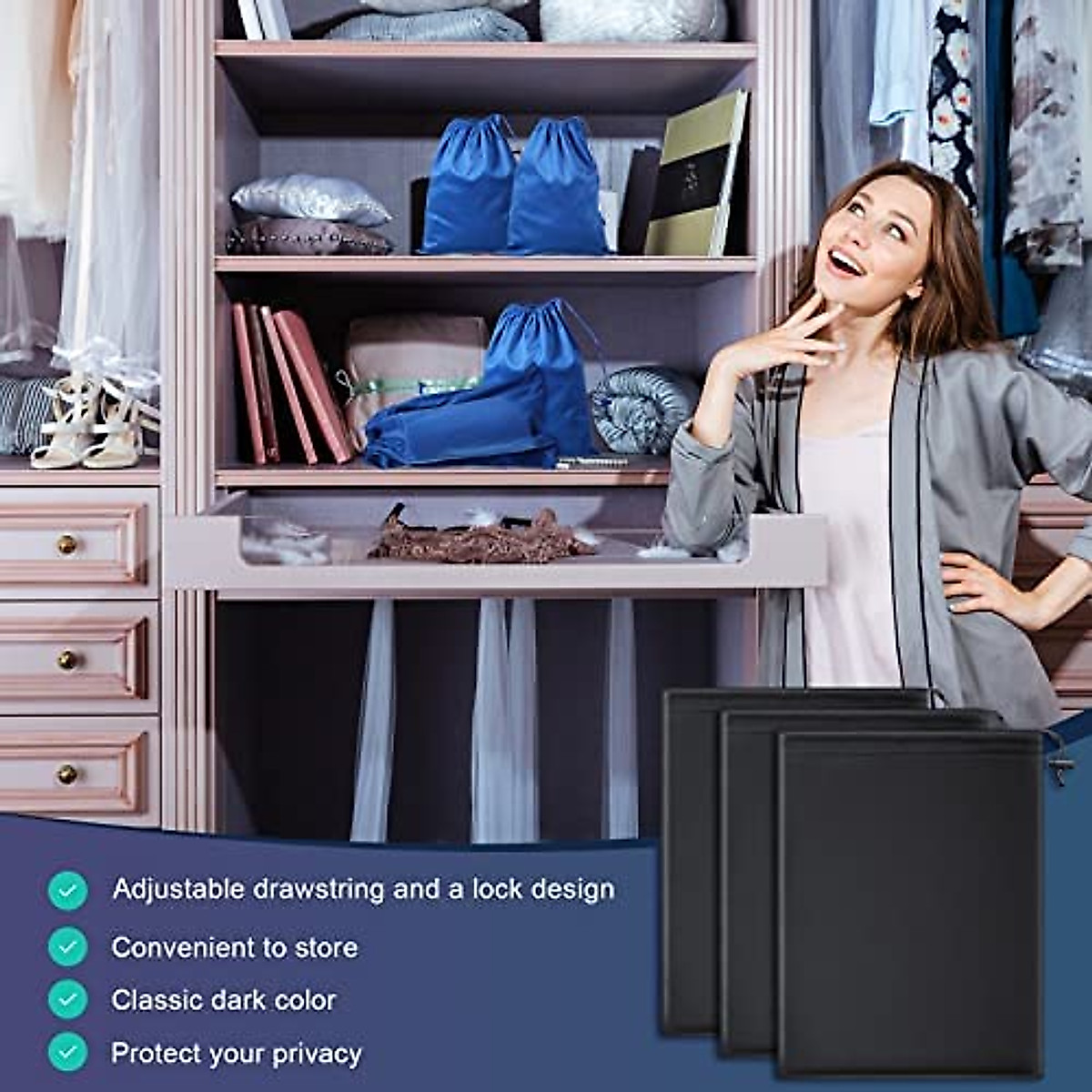 10 Pcs Toy Storage Adult Foldable Ditty Bag Toy Bags Multi Purpose Camping Bags Storage Adjustable Small Drawstring Bag Microfiber Pouch Stuff Sack for Storage (Black, 6 x 6/ 10 x 7/ 11.8 x 9 Inch)