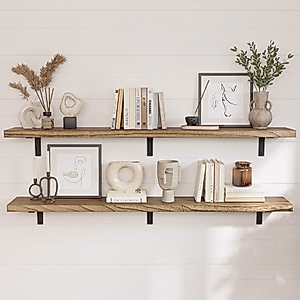 FHCKIG 72'' Floating Wall Shelf, Rustic Shelf for Room Decor, Hanging Shelves for Wall, Long Floating Shelf, Kitchen Storage Shelf Burnt