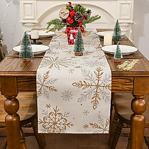 Siilues Christmas Table Runner, Snowflake Decorations Christmas Runner for Table Seasonal Chriatmas Winter Holiday Decor for Indoor Outdoor Dining Table Decorations (13" x 72")