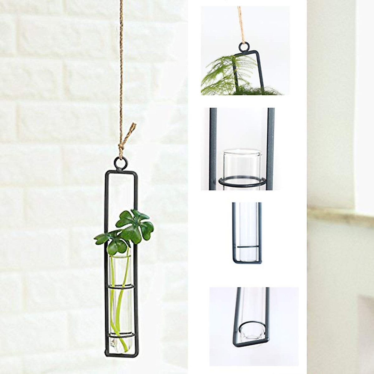 Hanging Glass Planter Water Iron Art Hydroponic Vase Transparent Test Tube Flower Hanging Bottle Home Decoration (3pcs-S,M,L)