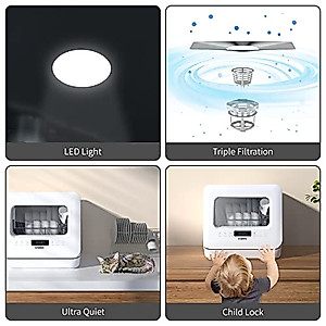 Countertop Dishwasher, 4-Place Settings Mini Dishwasher with Air Drying Function, 6 Washing Programs Small Dishwasher with Faucet Adapter, Perfect for Apartments (No Tank Included)