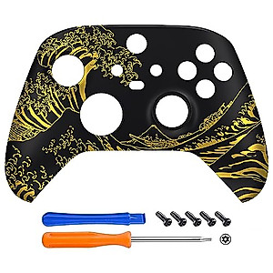 eXtremeRate The Great Golden Wave Off Kanagawa - Black Housing Shell for Xbox Series X & S Controller Model 1914, Custom Replacement Cover Faceplate for Xbox Core Controller - Controller NOT Included