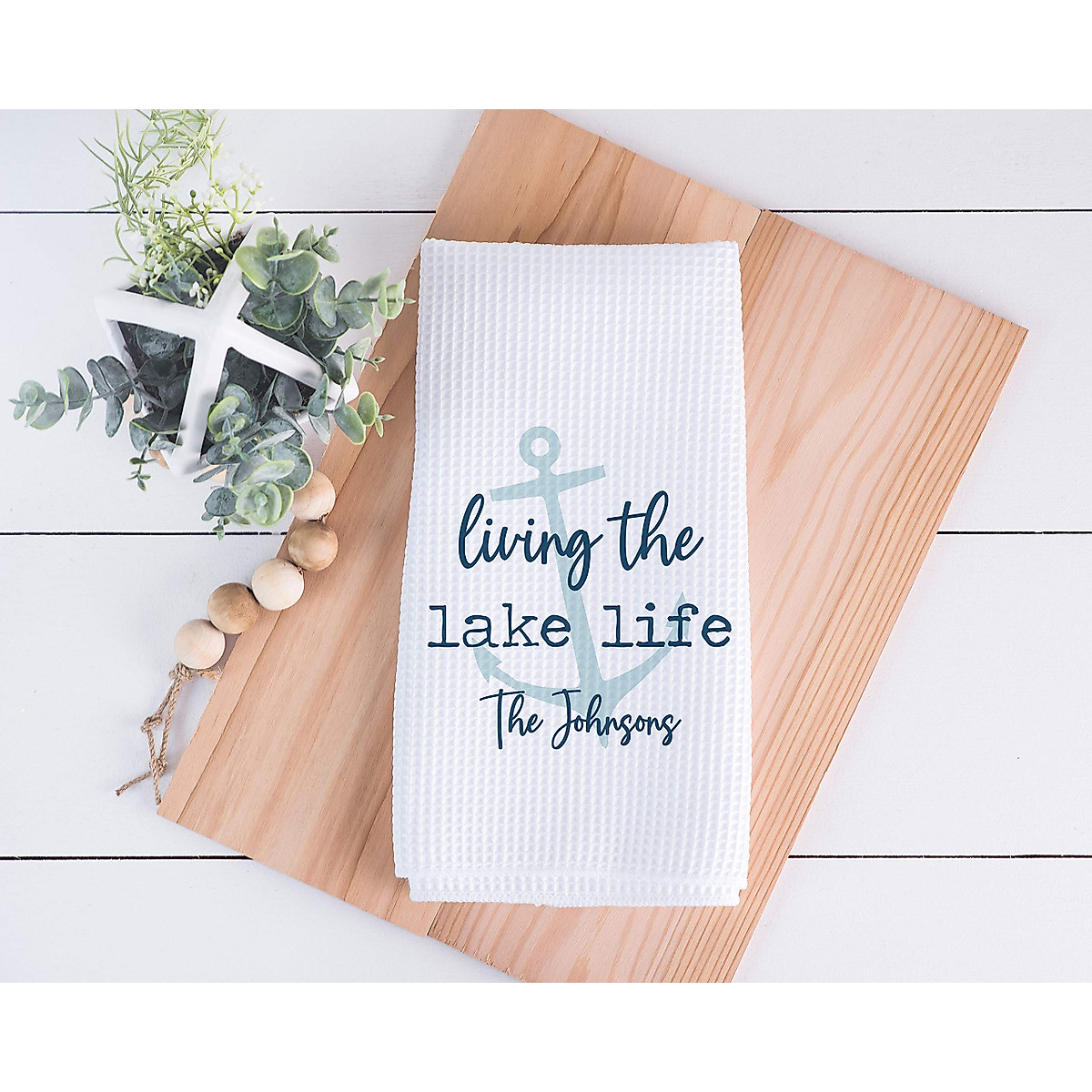 CANARY ROAD Personalized Lake House Kitchen Towel, Personalized Lake House Tea Towel, Family Name, Lake House Hand Towel, Lake House Gift, Kitchen Decor